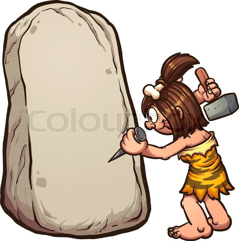 Cartoon Cavewoman Writing On Stone Stock Vector Colourbox