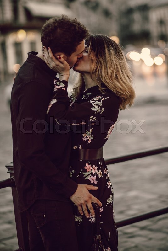 Close Up Of A Romantic Couple Kissing Stock Image Colourbox