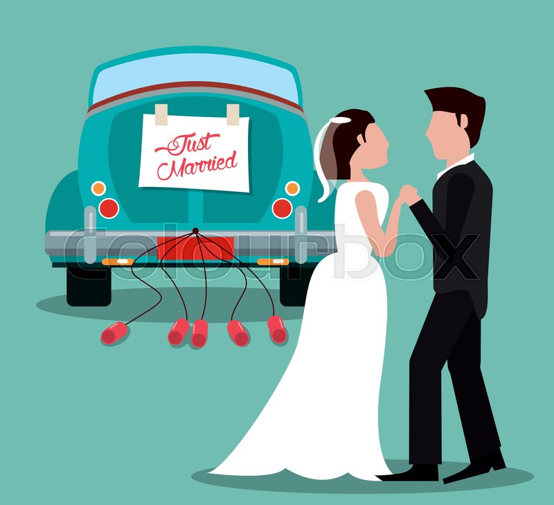 Just Married Couple With Car Vintage Stock Vector Colourbox