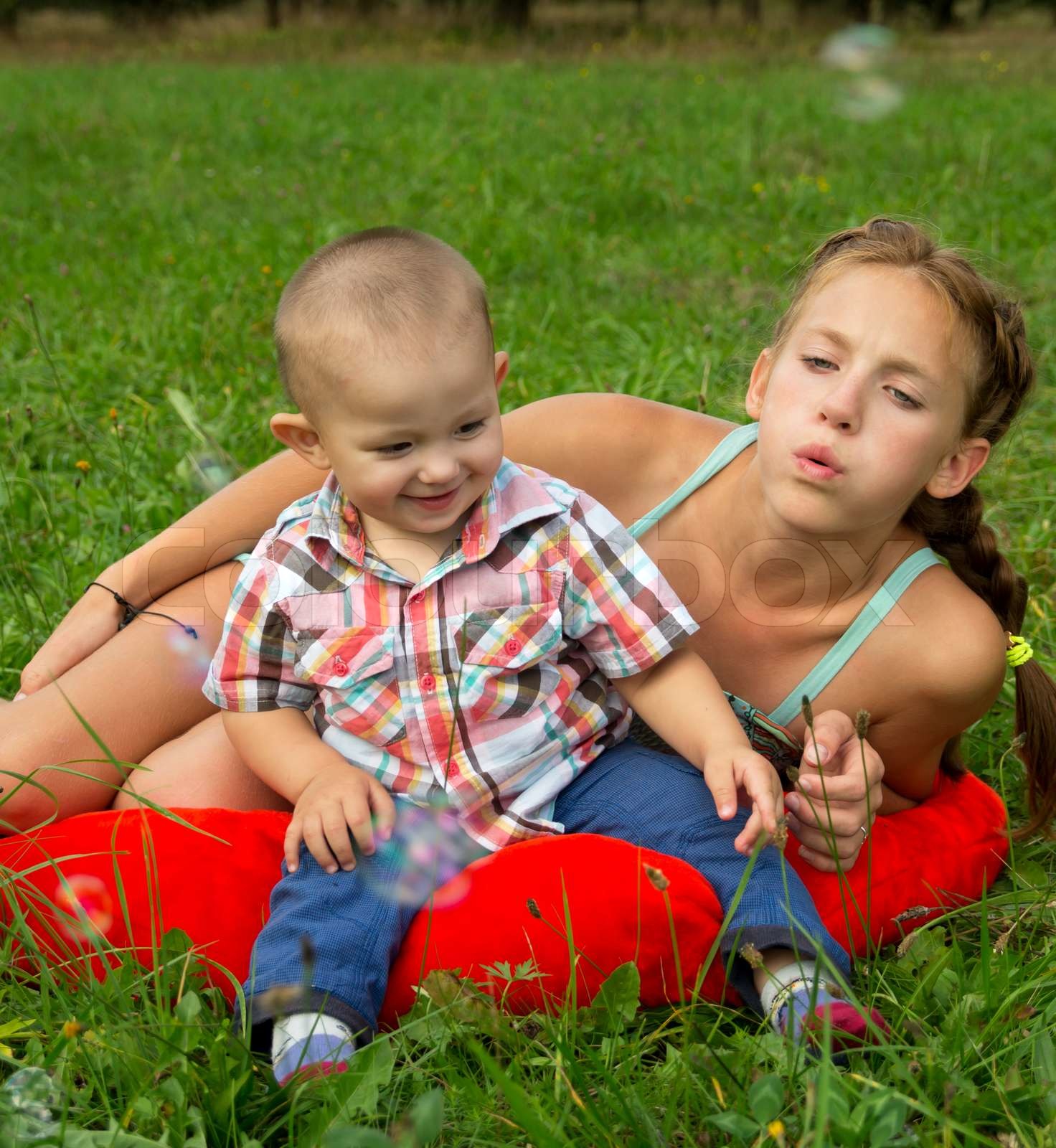 Happy Brother And Sister Having Fun Stock Image Colourbox