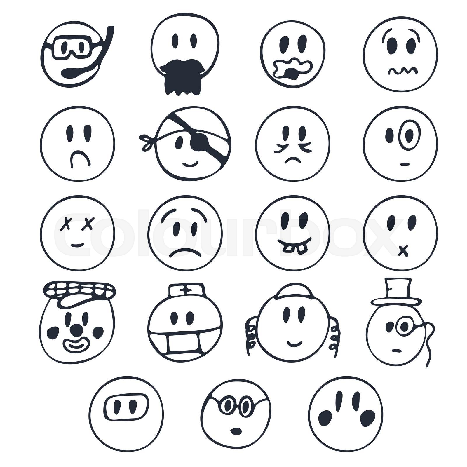 Hand Drawn Faces With Different Emotions Set Of Cute Smiley Faces With