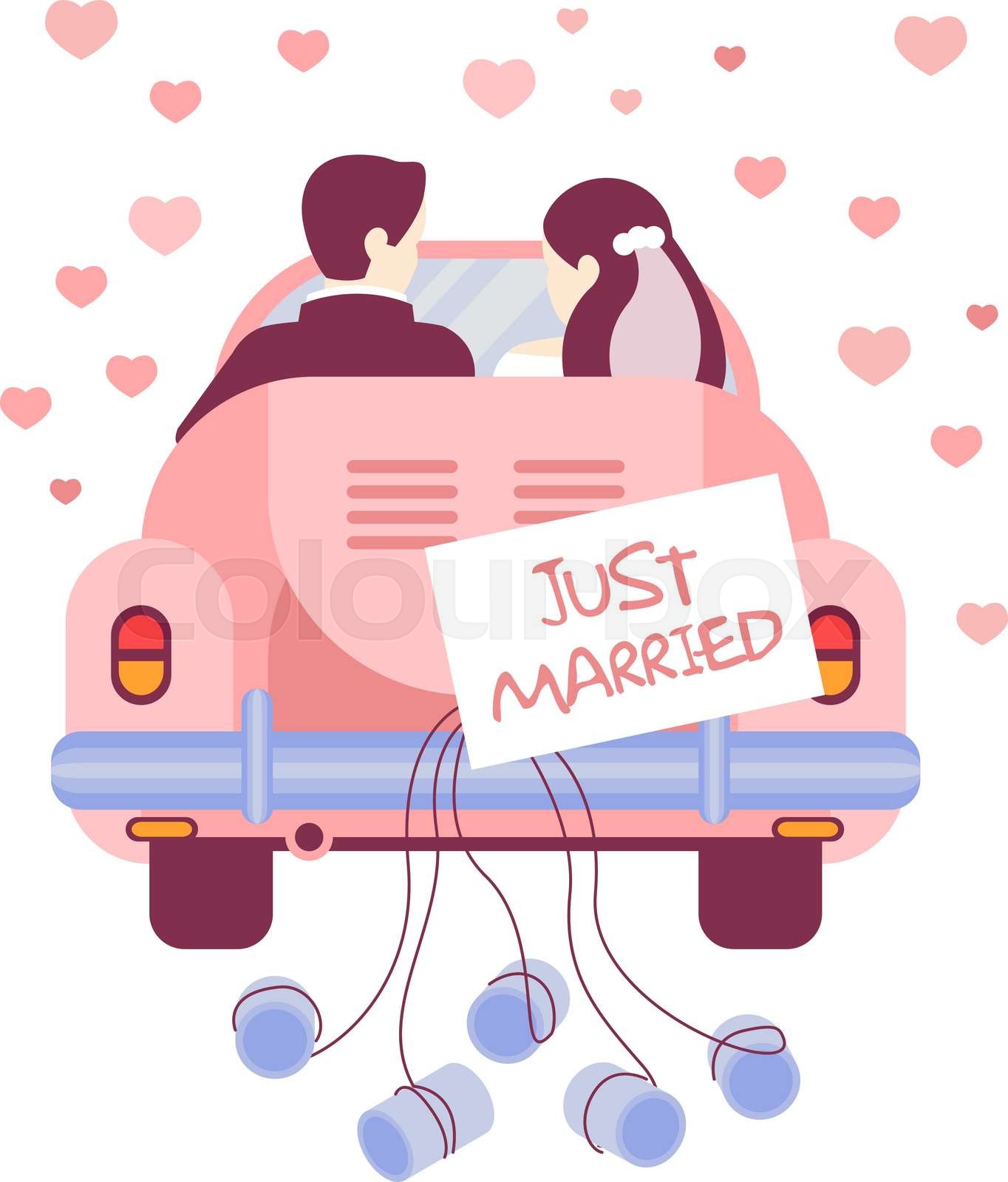 Just Married On Car Vector Illustration Stock Vector Colourbox