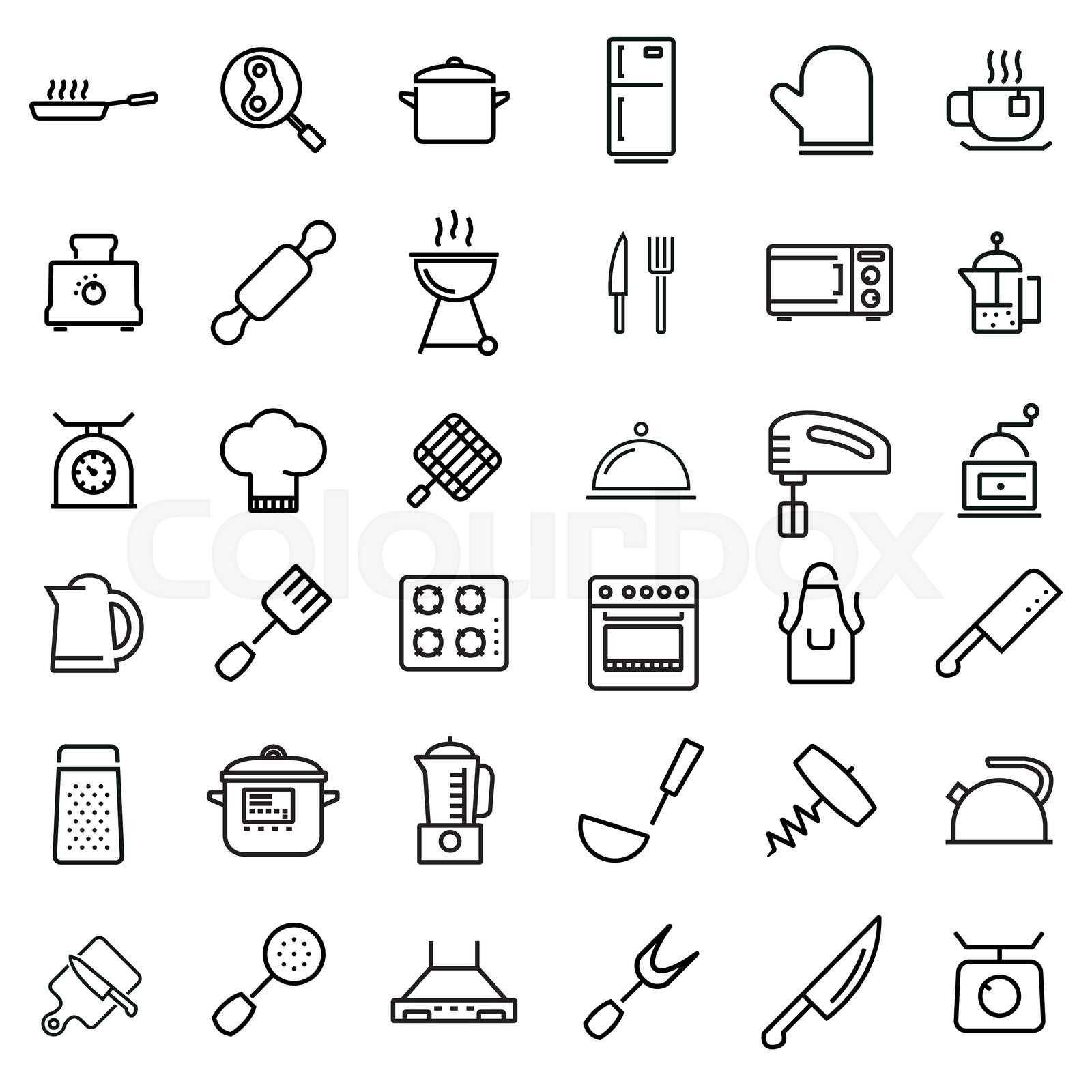 Vector Line Kitchen And Cooking Icons Set Stock Vector Colourbox