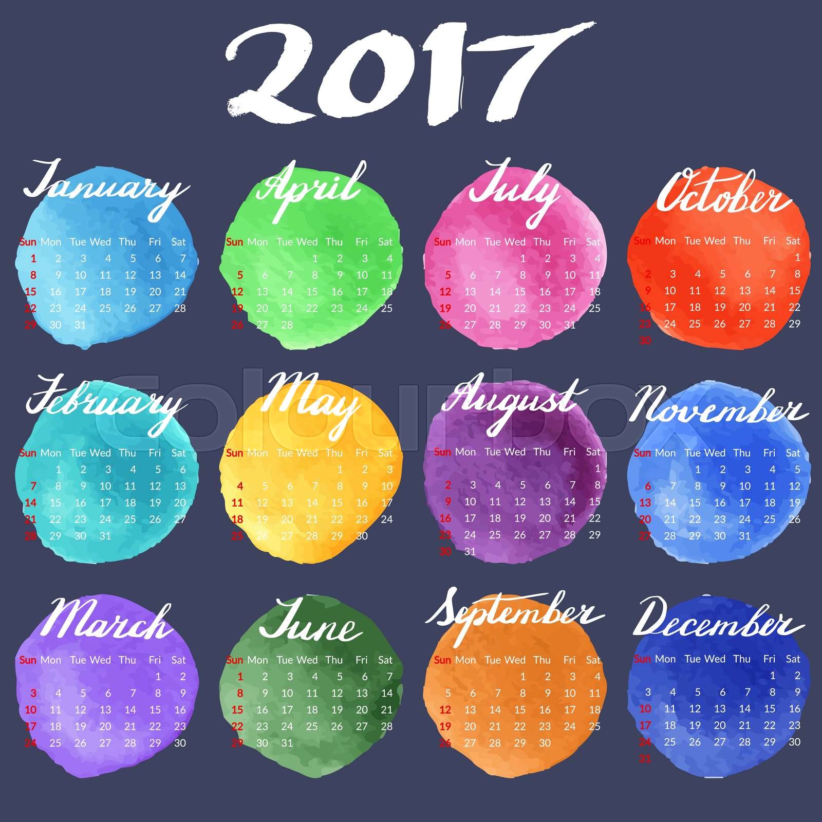 Download Vector Hand Painted Calendar With Watercolor