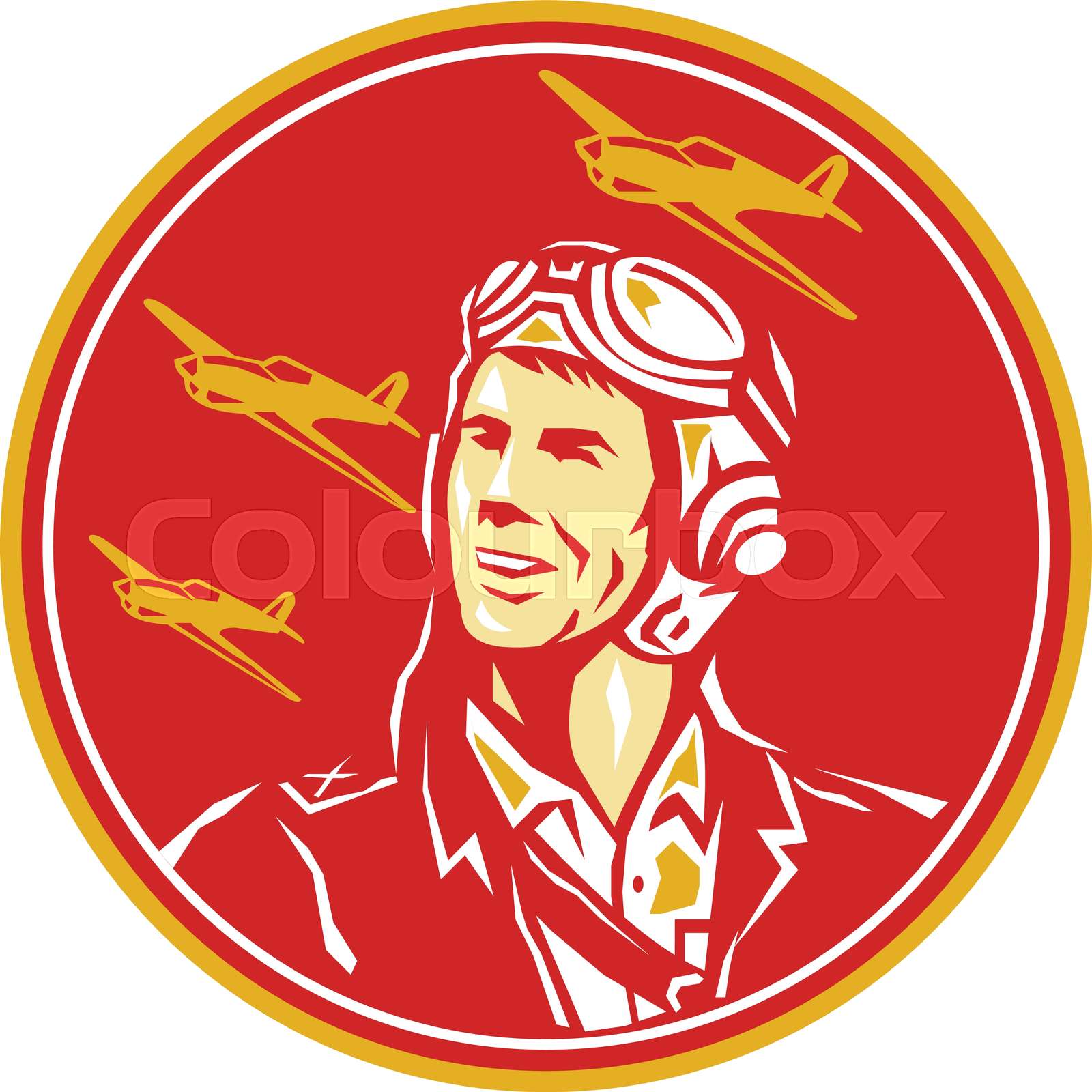 World War 2 Pilot Airman Fighter Plane Circle Retro Stock Vector