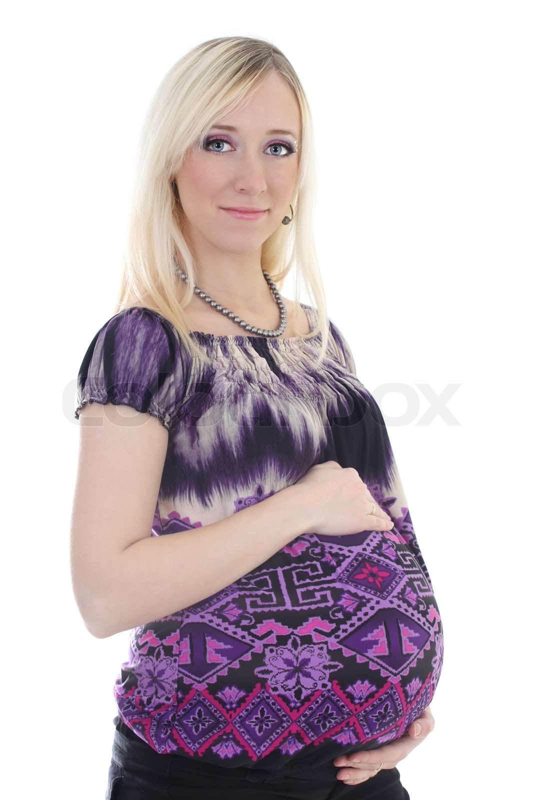 Young Pregnant Woman Holding Her Belly Over White Stock Image Colourbox