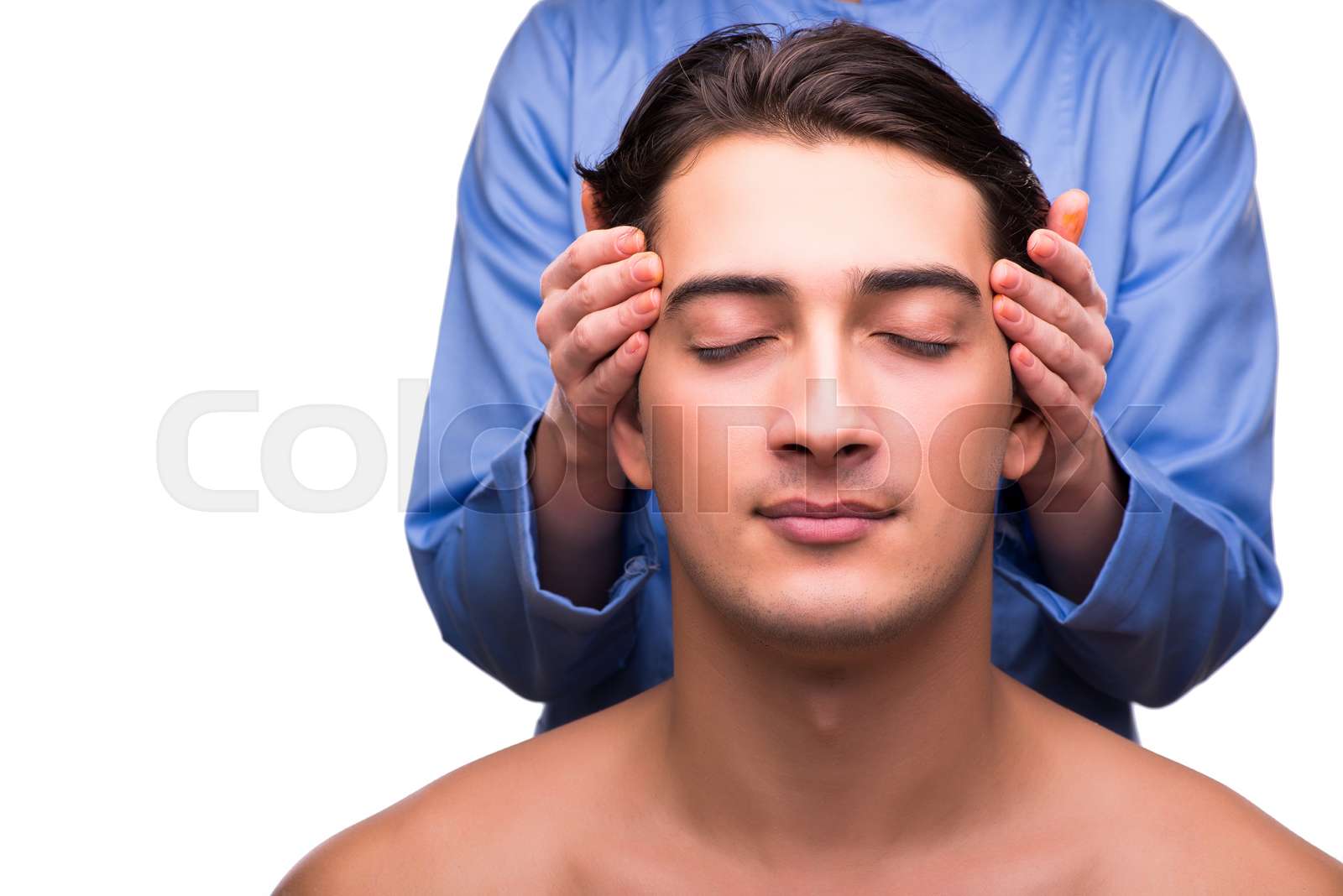 Man During Massage Session Isolated On White Stock Image Colourbox