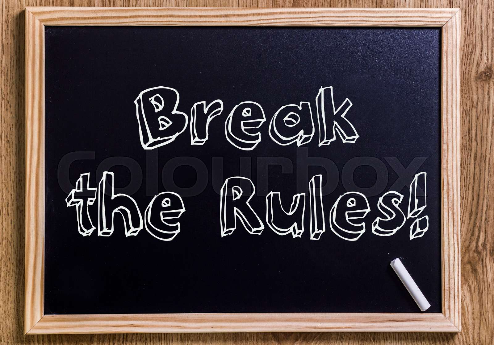 Break The Rules New Chalkboard With 3d Outlined Text Stock Image