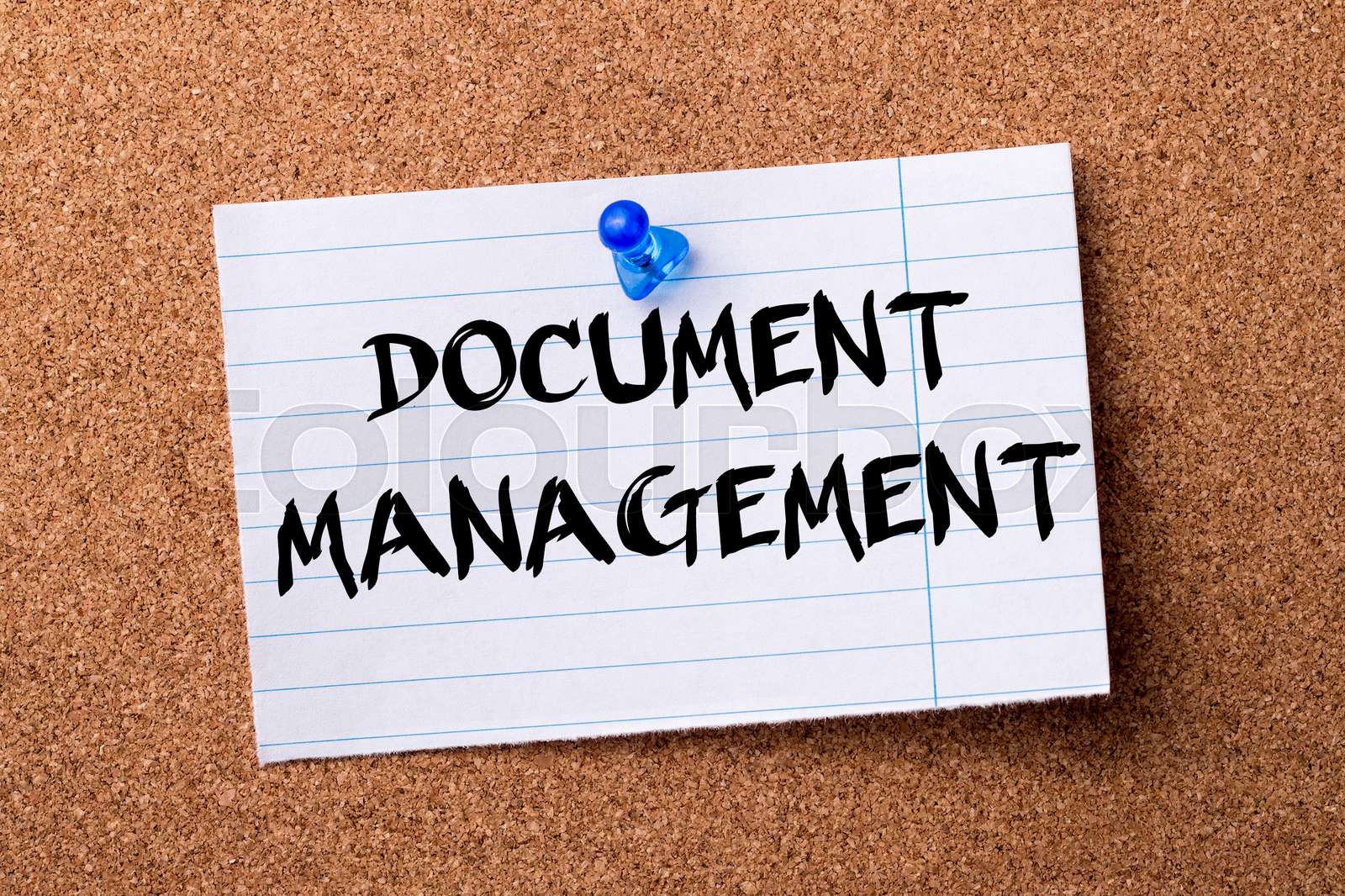 Document Management Teared Note Paper Pinned On Bulletin Board