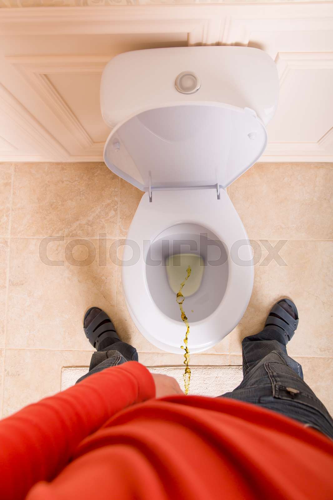 Man Pissing In The Toilet Top View Stock Image Colourbox