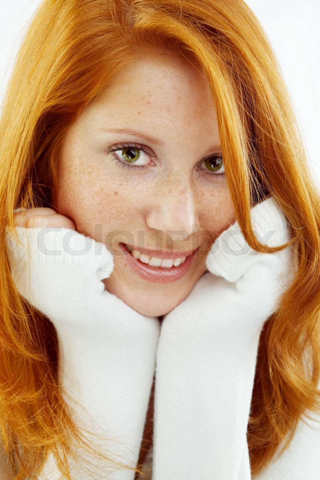 Nice Redhead Wearing White Wool Sweater Stock Image Colourbox