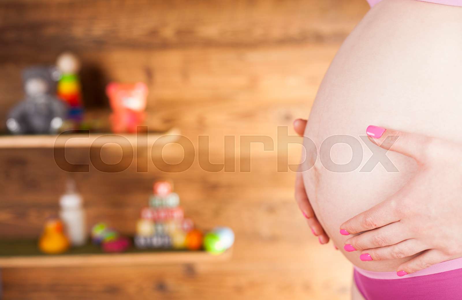 Young Pregnant Lady Touching Her Belly Pregnancy Concept Stock Image