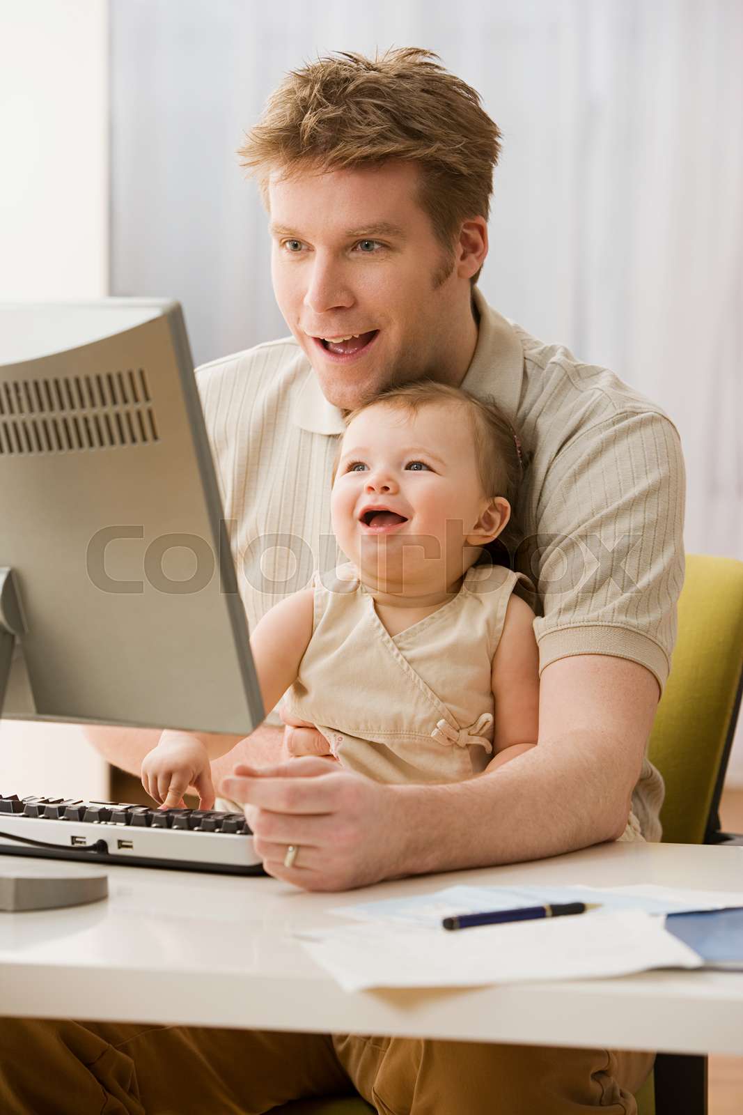 Father And Daughter Using Computer Stock Image Colourbox