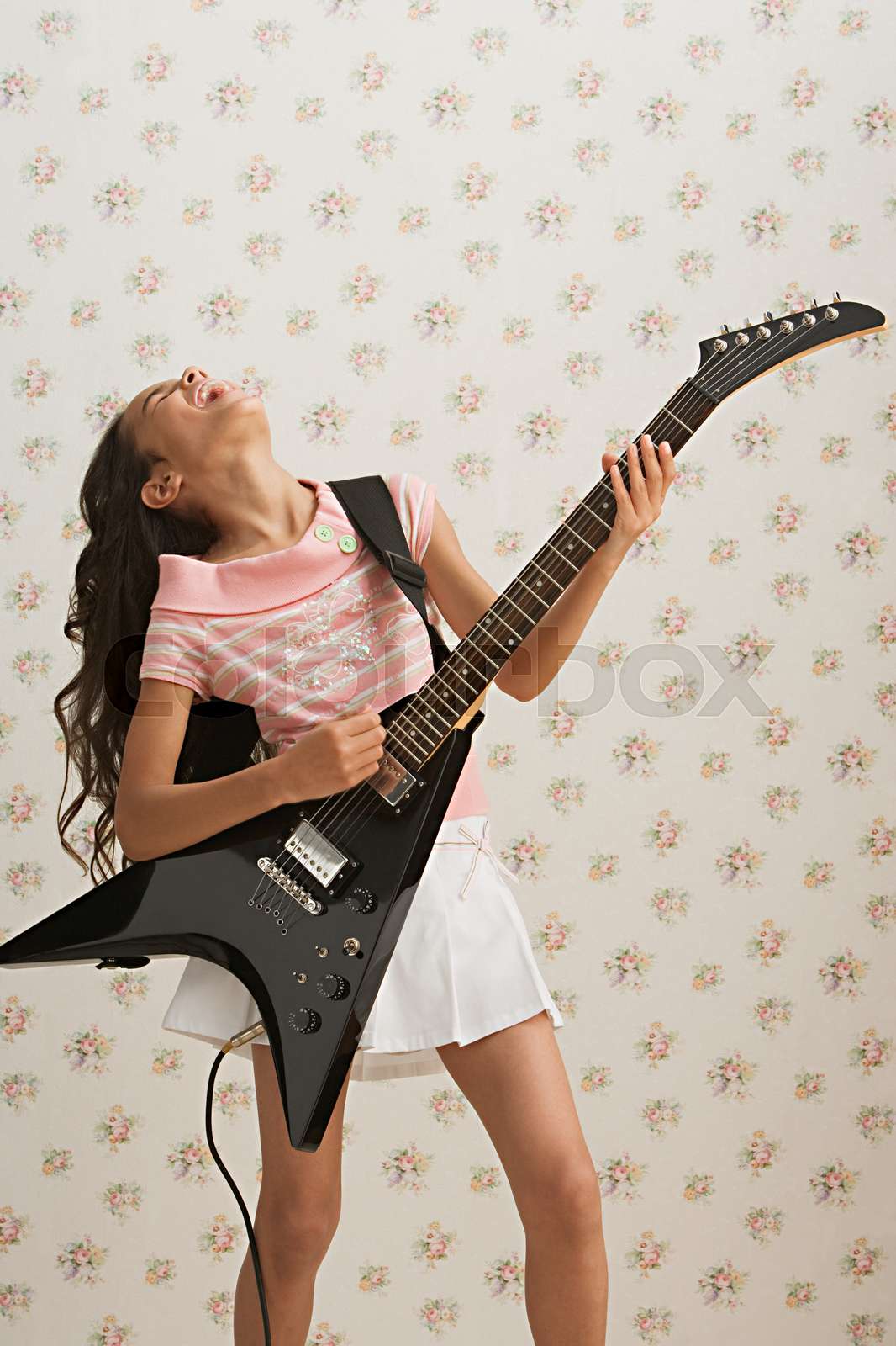 Girl Playing Electric Guitar Stock Image Colourbox