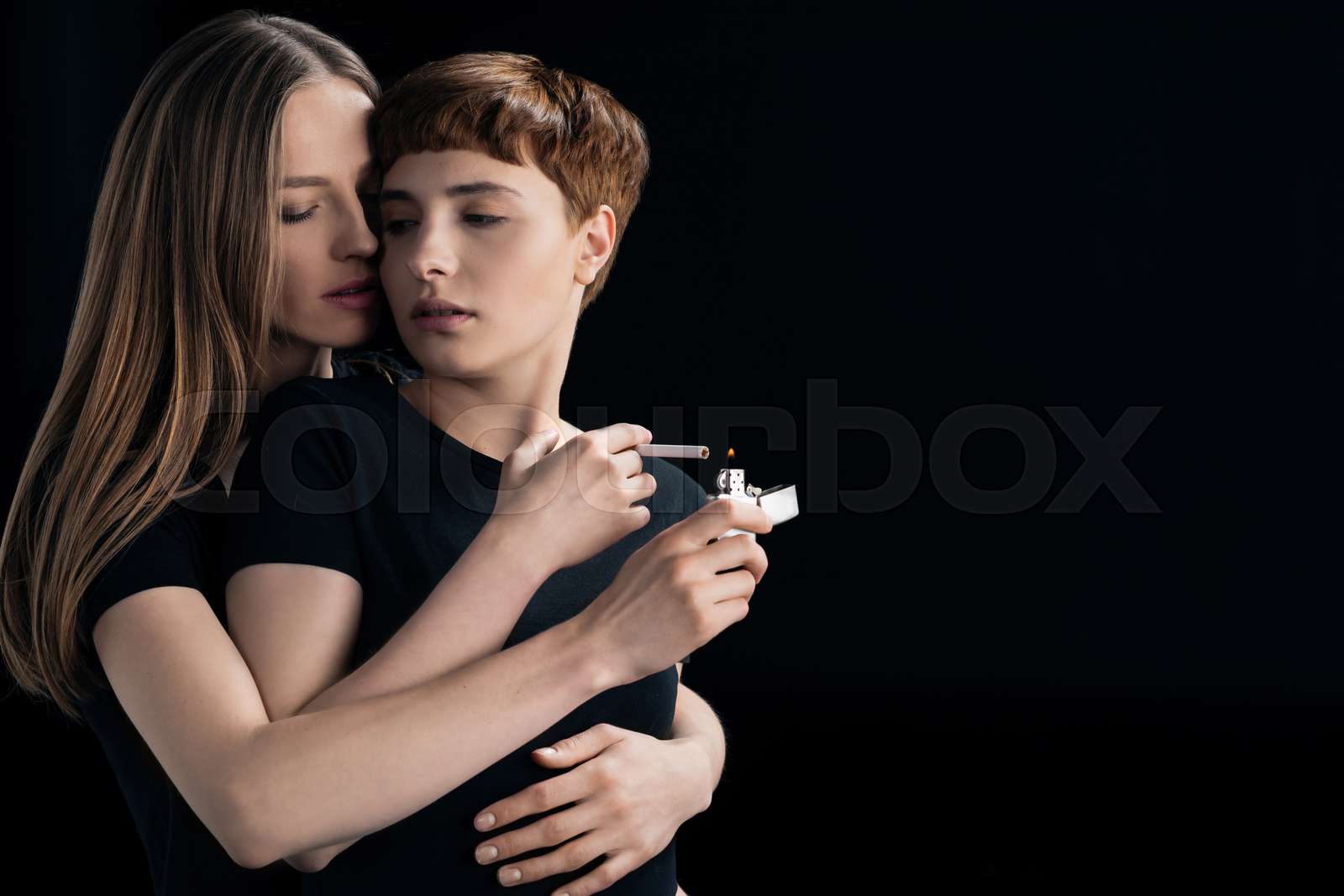 Lesbian Couple Lighting Cigarette Stock Image Colourbox