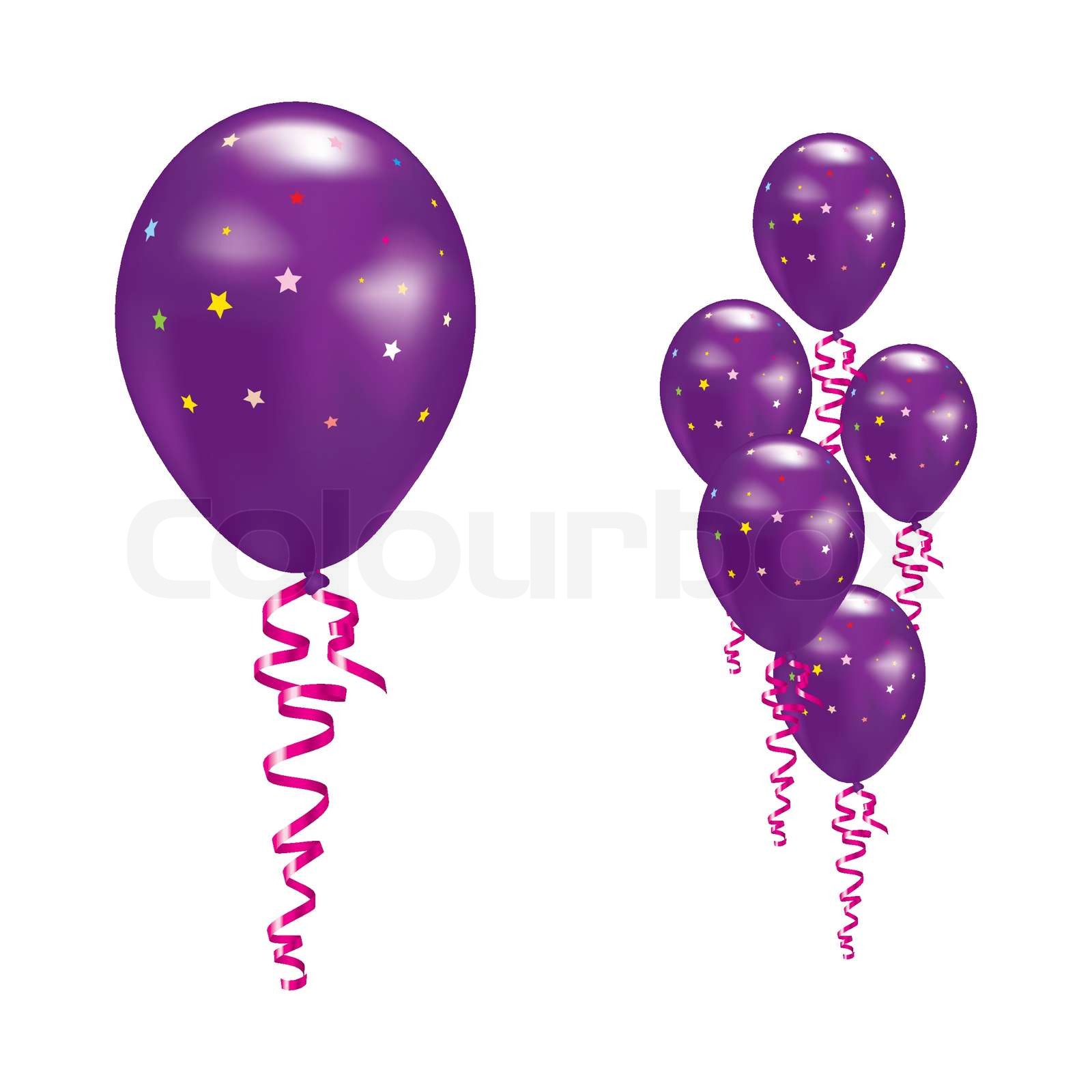 Violet Balloner Med Stjerner Og Bånd Vector Illustration Stock Vektor