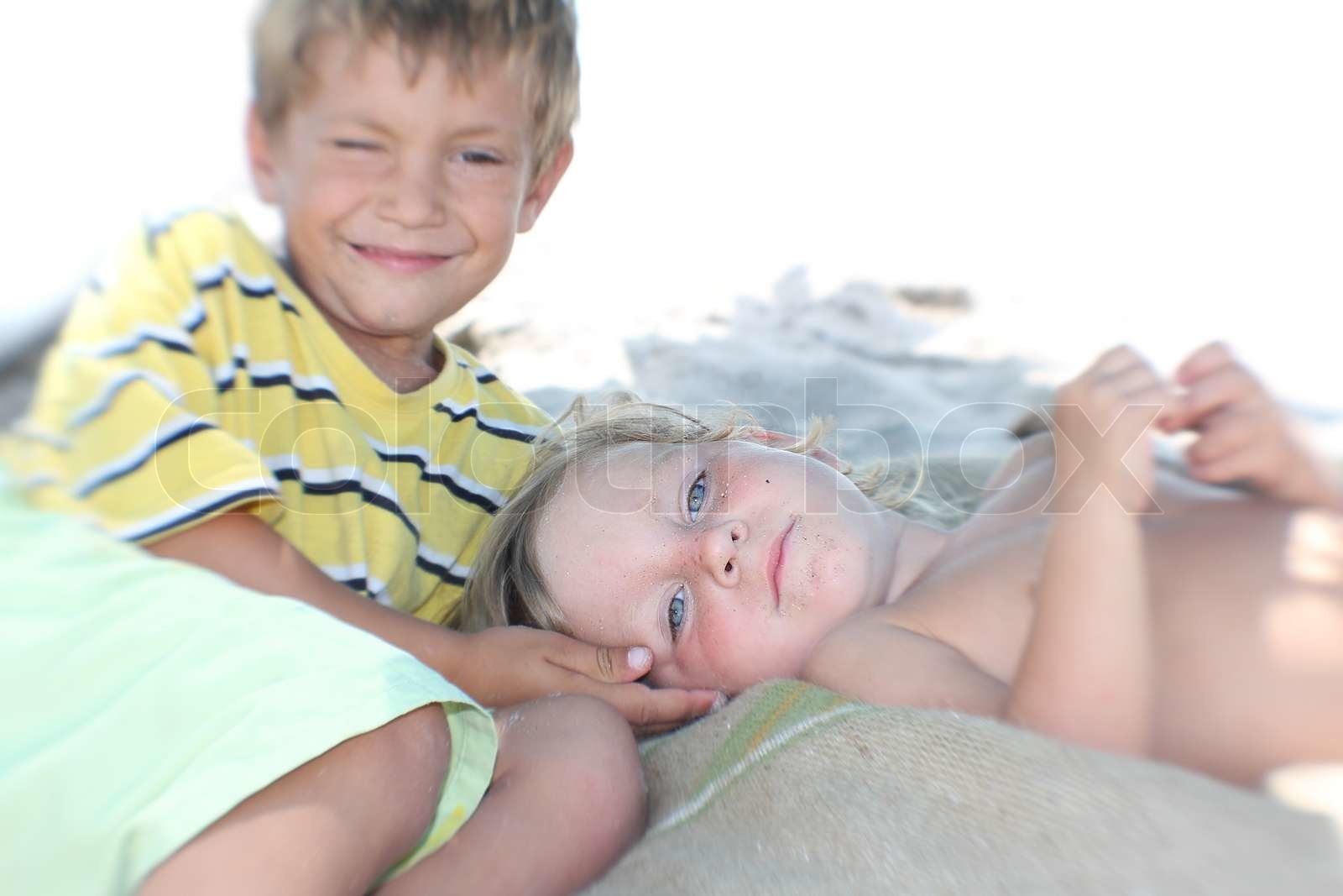 Brother And Sister Partly Isolated Over White Stock Image Colourbox