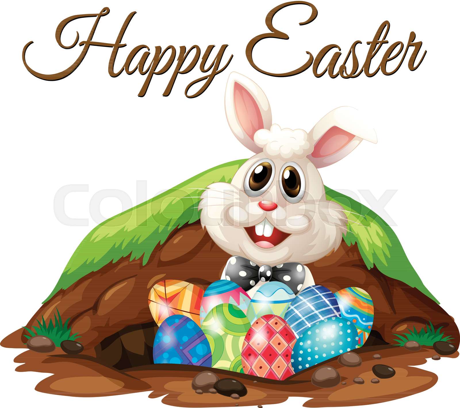 Happy Easter Rabbit And Eggs Stock Vector Colourbox