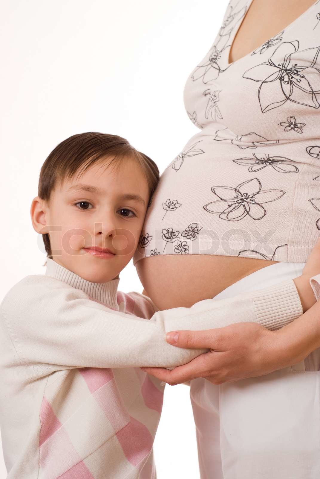 Son Hugging His Pregnant Mothers Stomach Stock Image Colourbox