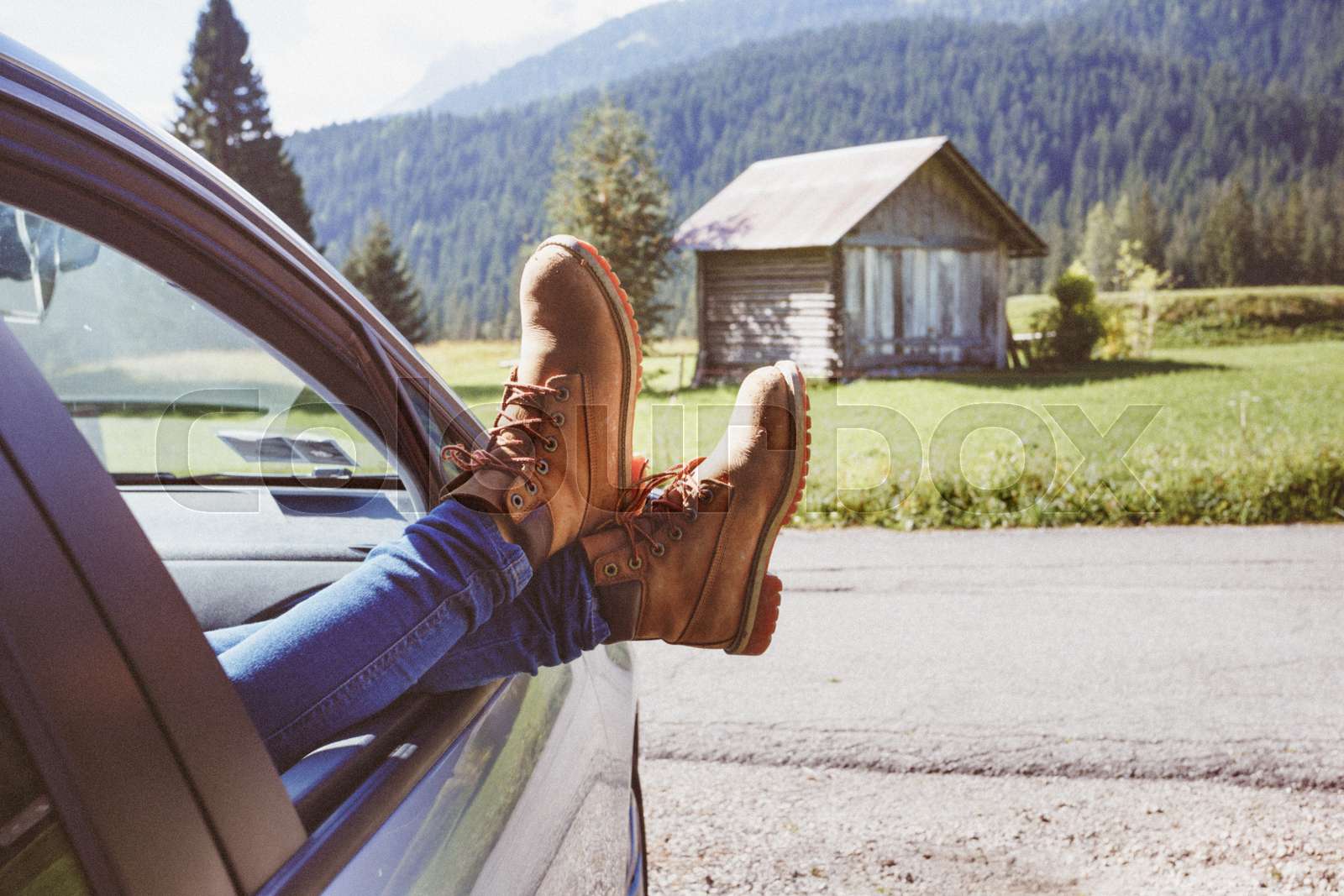 Girl Legs Sticking Out Of The Car Stock Image Colourbox