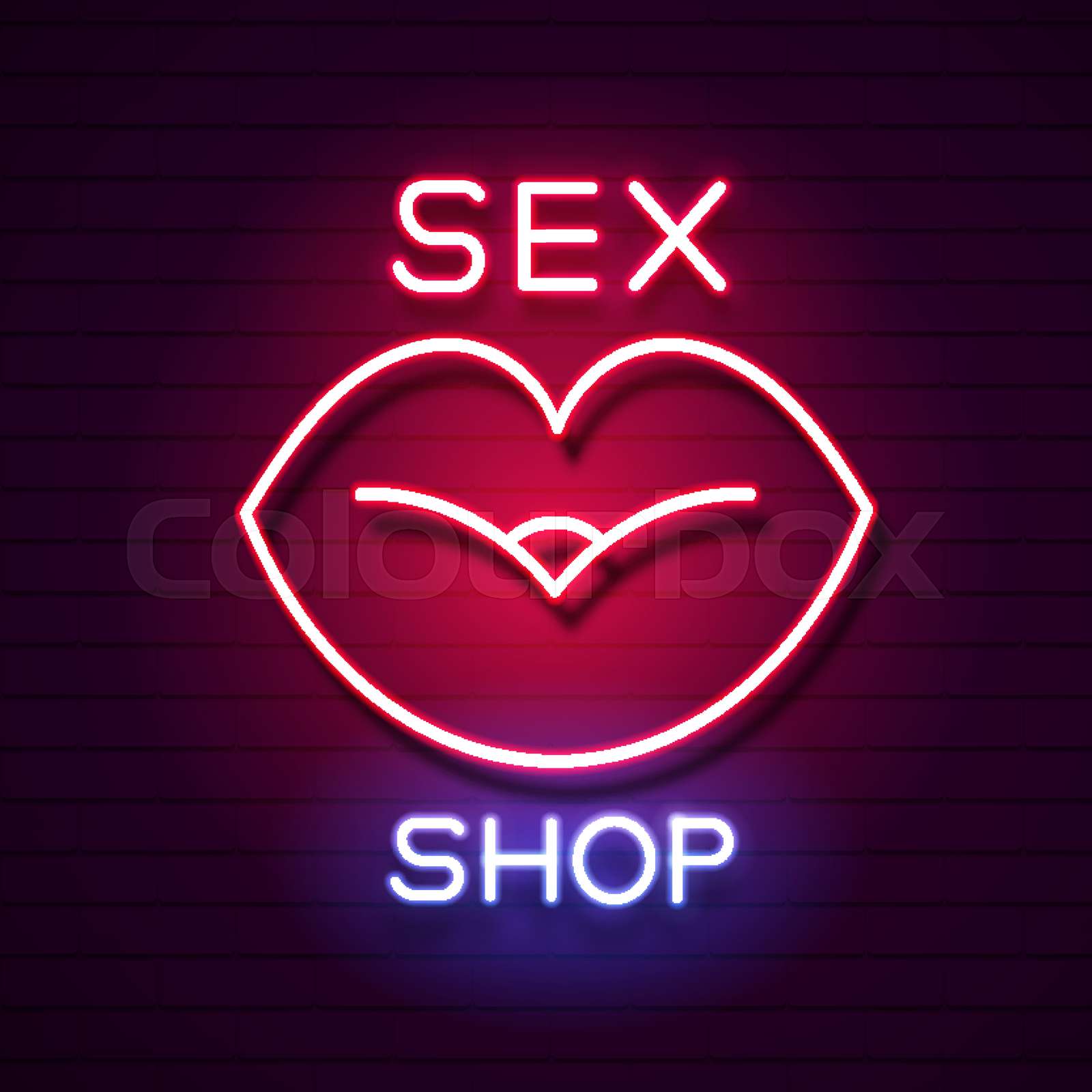 Sex Shop Neon Sign Adults Store Banner Vector Illustration Stock