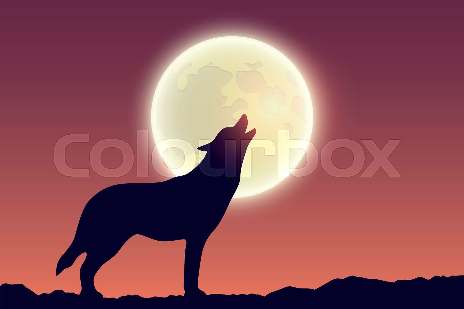 Wolf Howls At Full Moon Silhouette Stock Vektor Colourbox