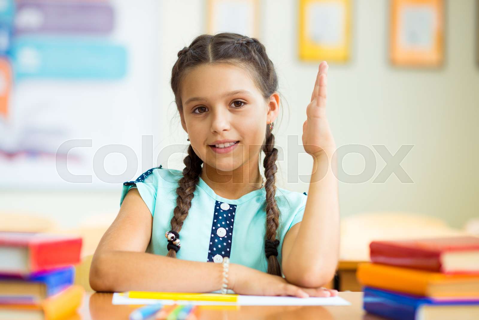 Cute Smiling Schoolgirl At School Stock Image Colourbox