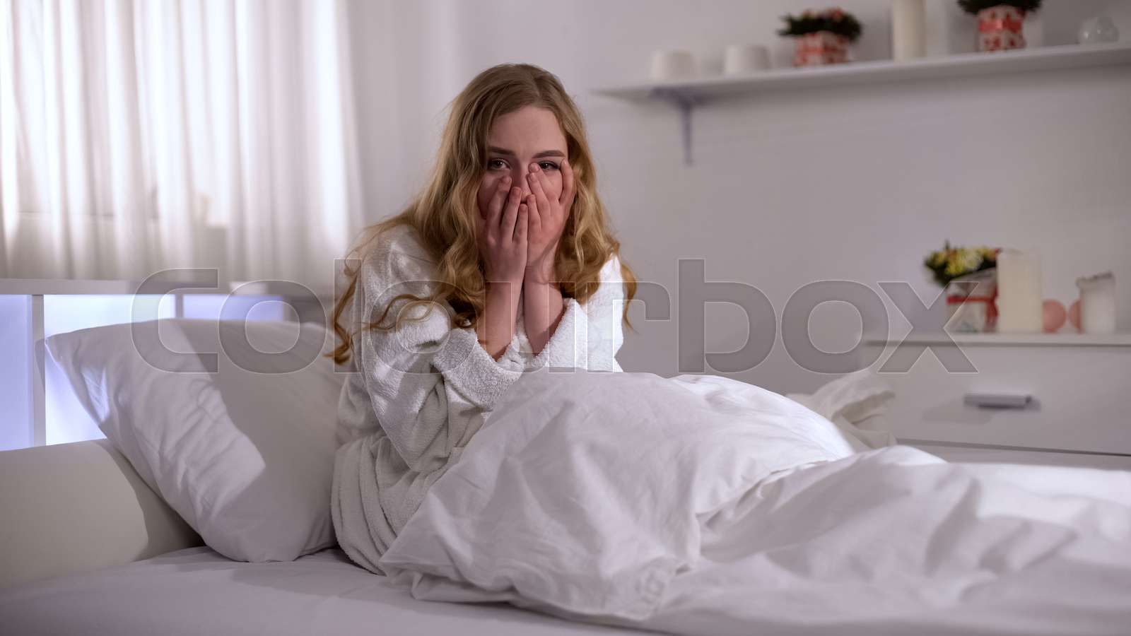 Extremely Emotional Girl Crying In Bed Feeling Abused And Humiliated