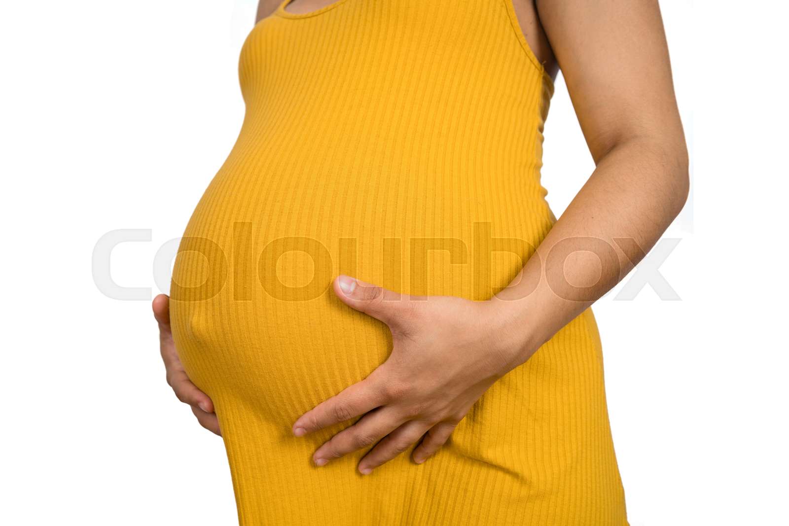 Pregnant Woman Touching Her Big Belly Stock Image Colourbox