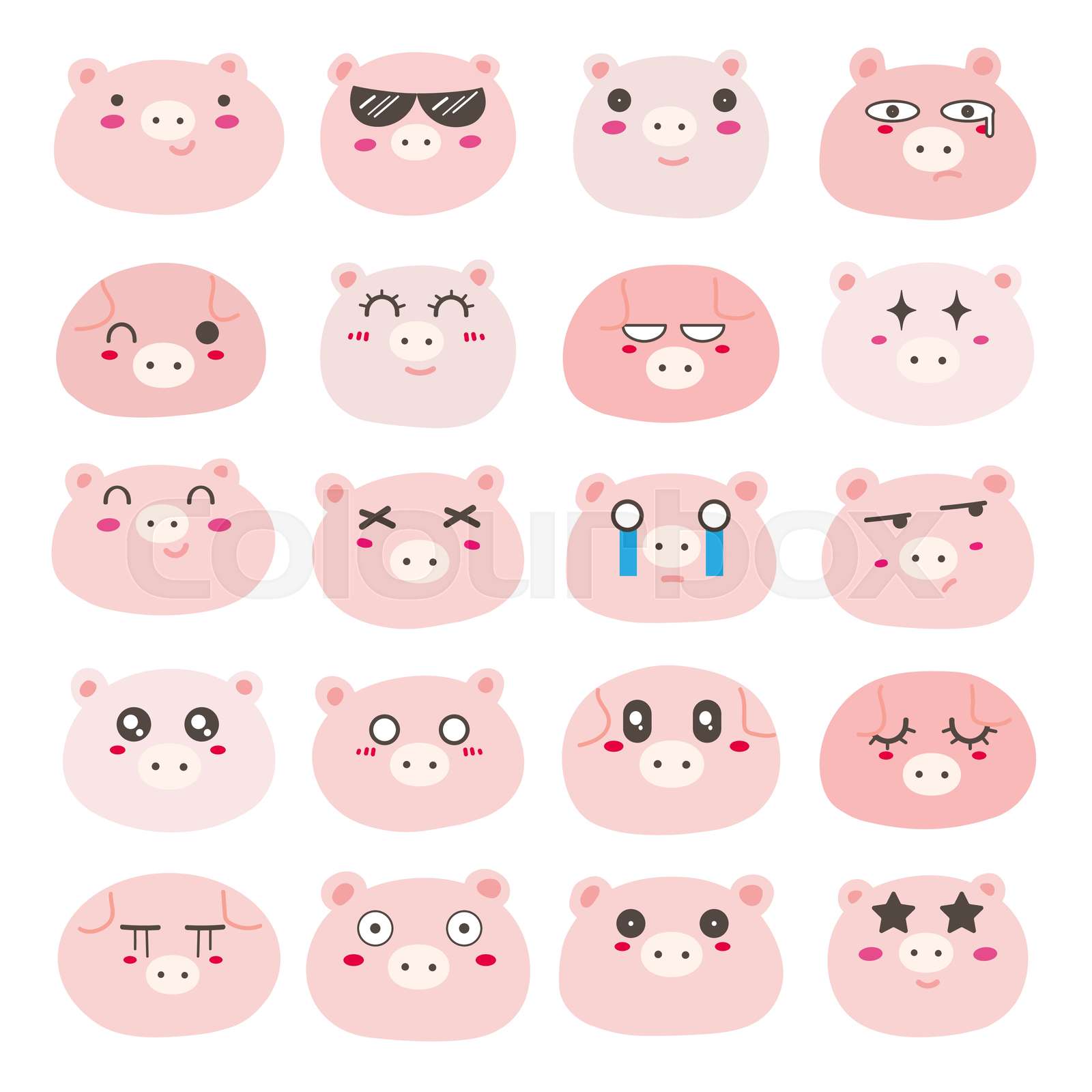 Set Of Pig Face Emoticons Cute Pig Character Design Vector