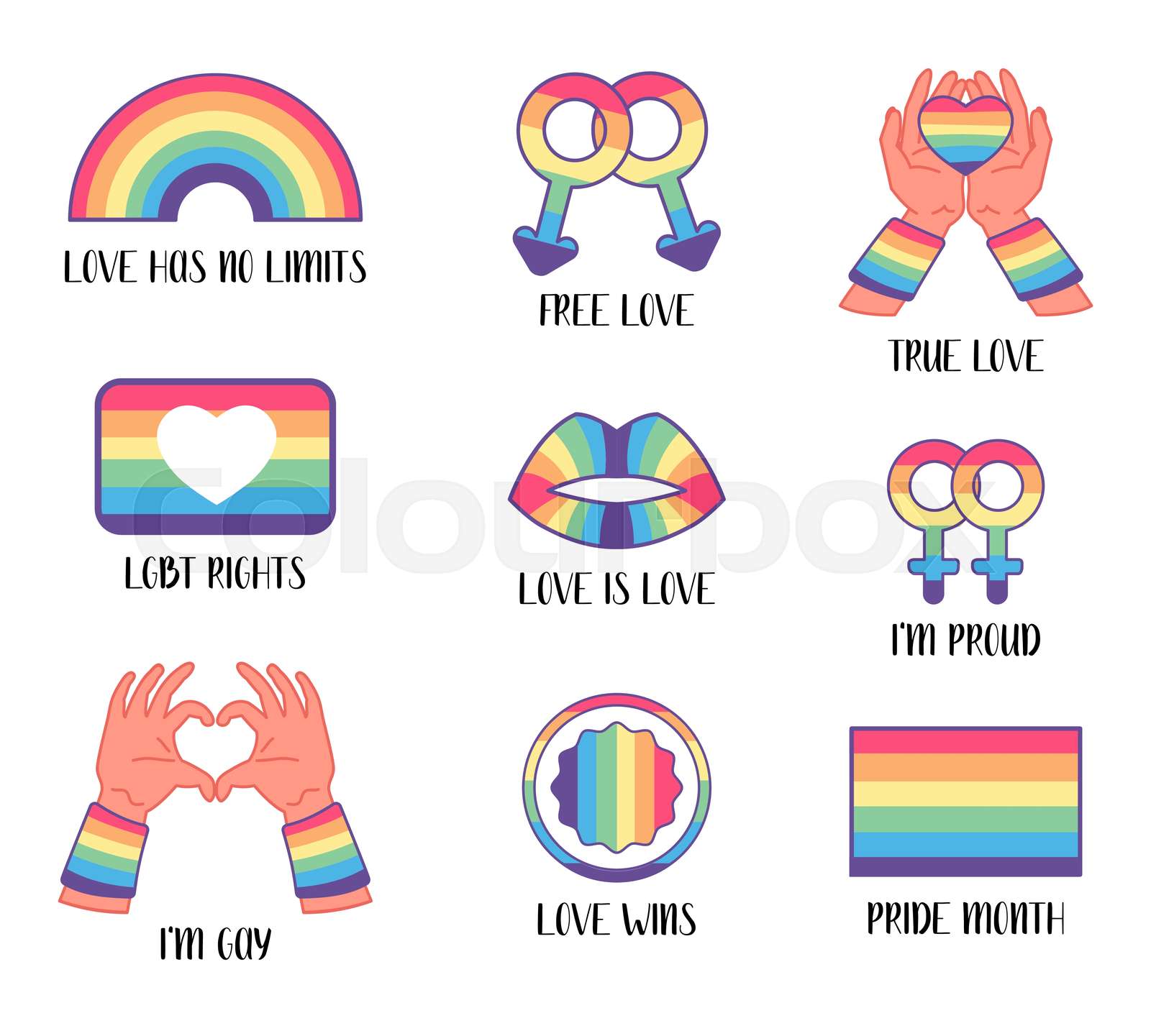 Lgbt Gay And Lesbian Pride Symbols Rainbow Stock Vector Colourbox