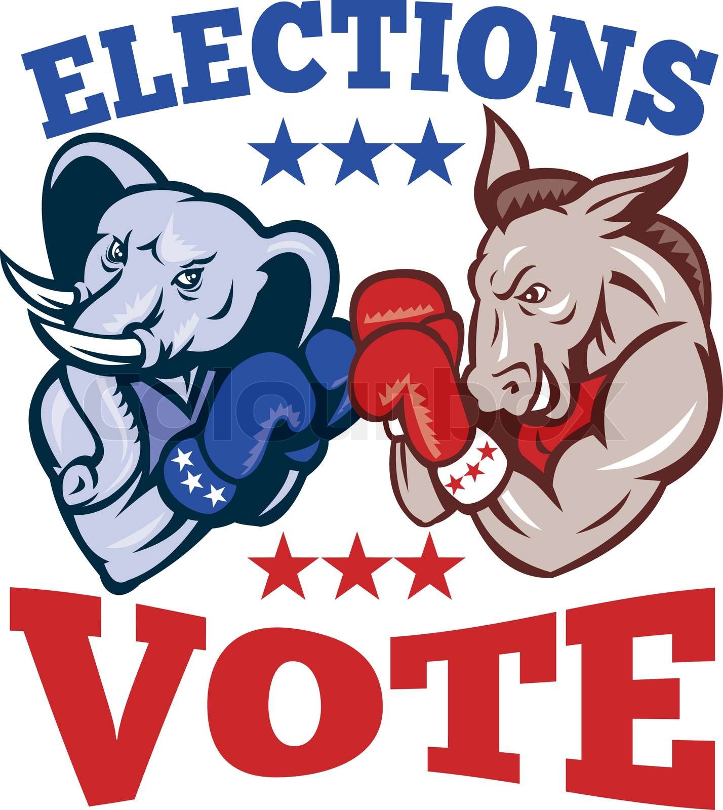 Democrat Donkey Republican Elephant Mascot Election Vote Stock Vector