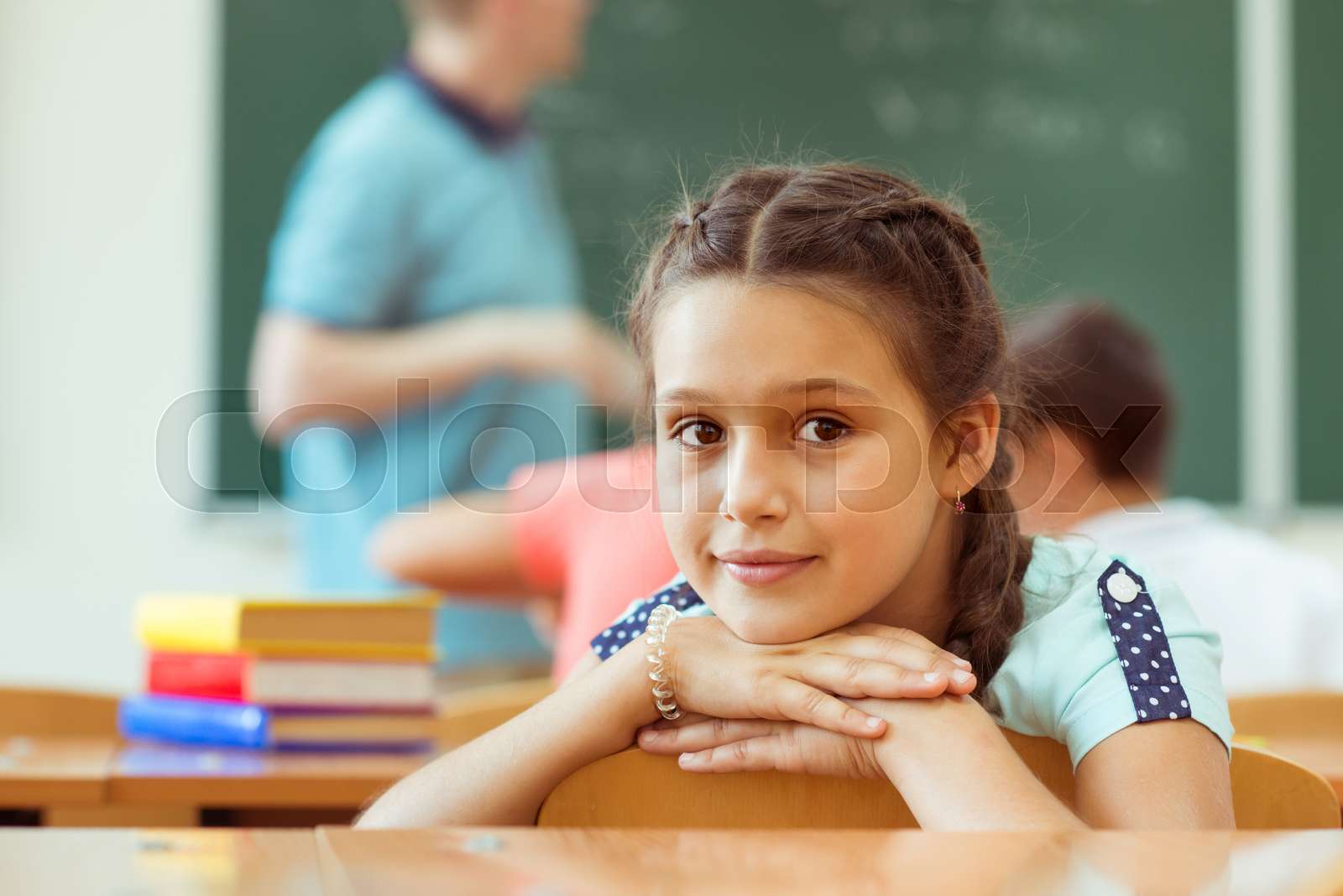 Cute Smiling Schoolgirl At School Stock Image Colourbox