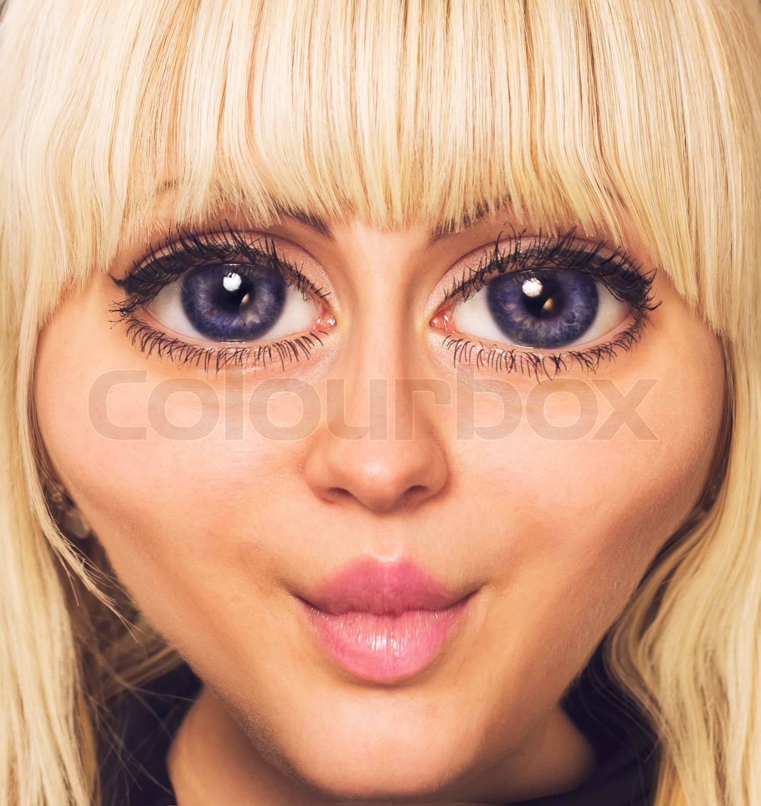 Beautiful Girl Face With Big Blue Eyes Stock Image Colourbox