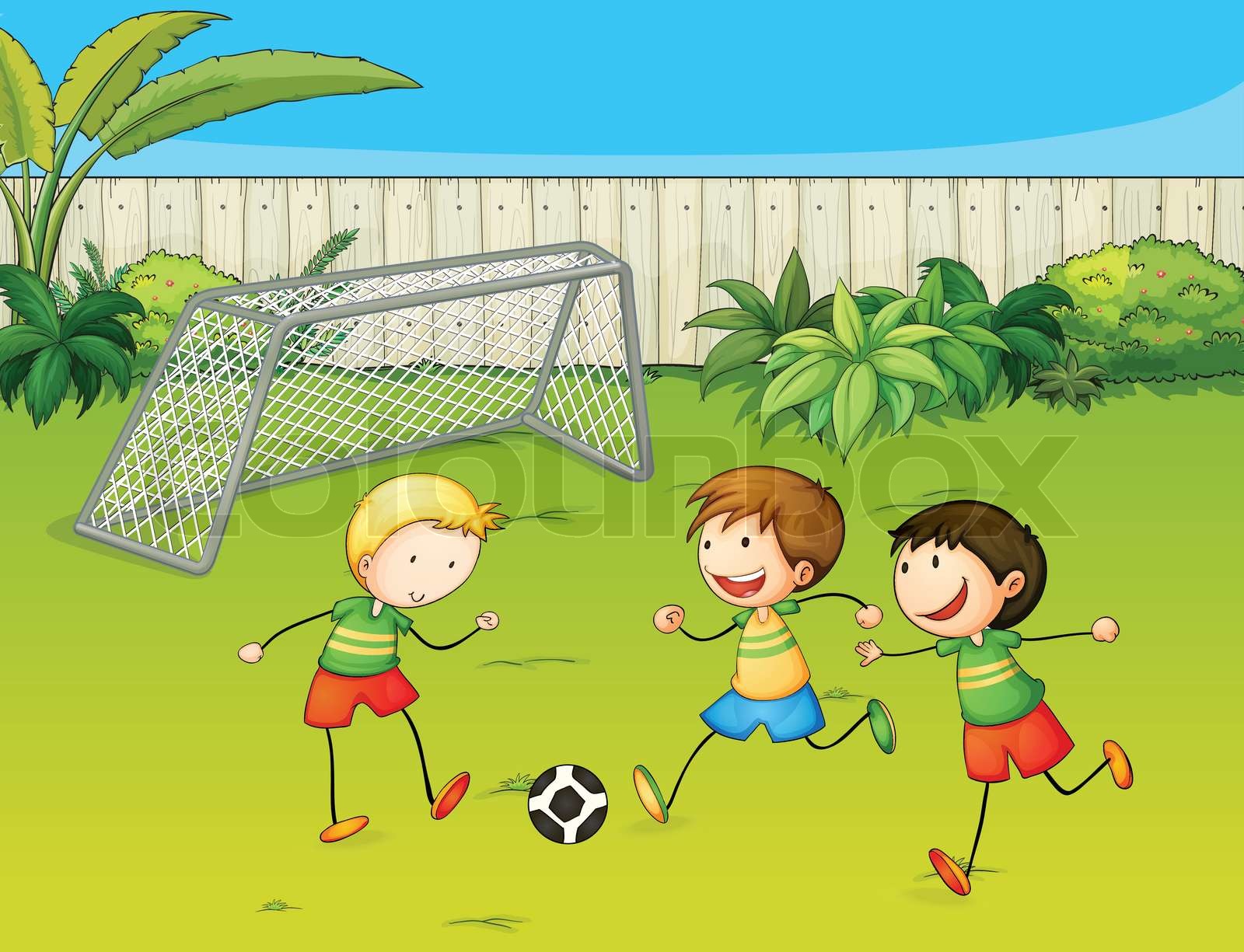 Kinder Spielen Fußball Auf Bolzplatz Stock Vektor Colourbox