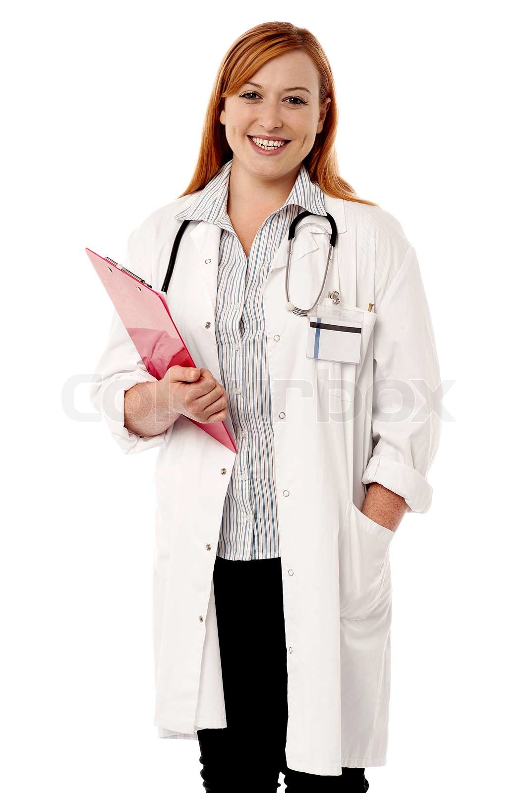 Young Lady Doctor Holding Clipboard Stock Image Colourbox