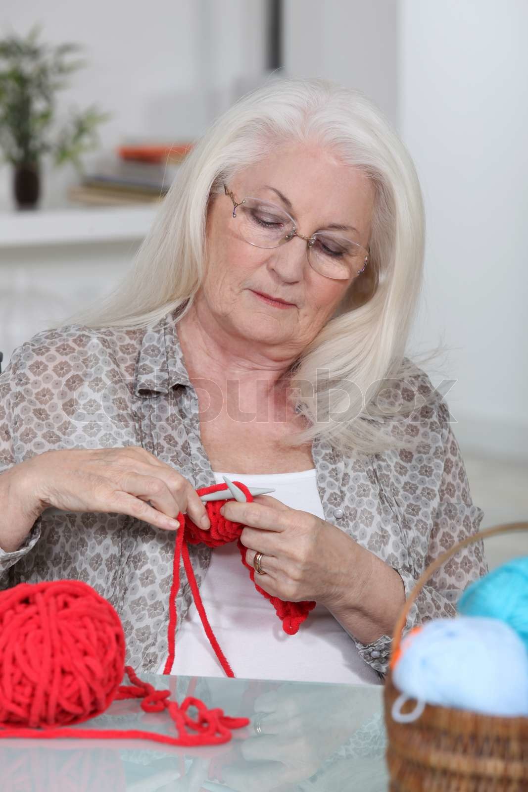 Older Woman Knitting Stock Image Colourbox