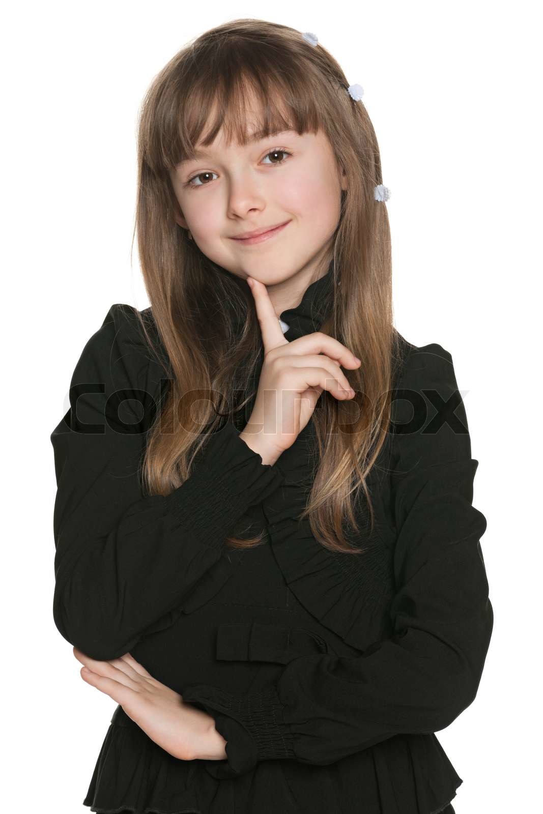 Shy Girl In Black Stock Image Colourbox