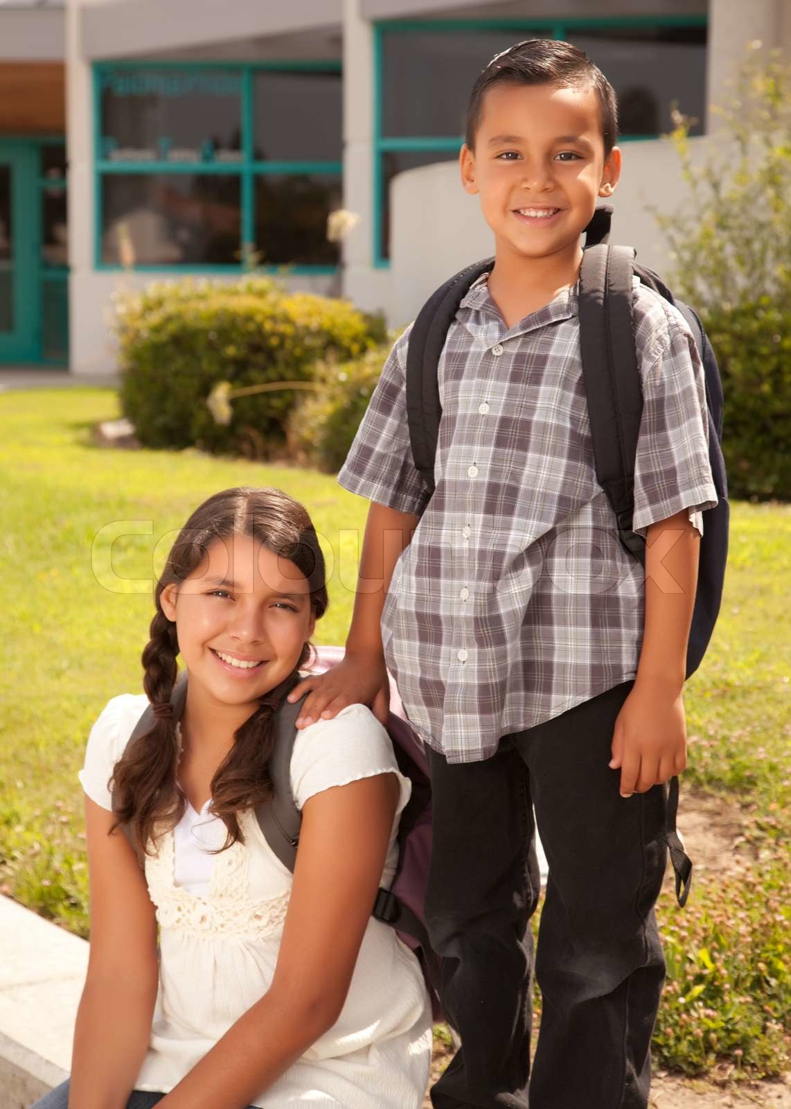 Cute Hispanic Brother And Sister Ready For School Stock Image Colourbox