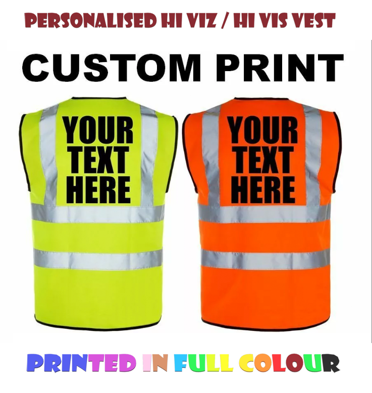 Personalised Printed Hi Vis Hi Viz Vest Waistcoat En471 Workwear Custom