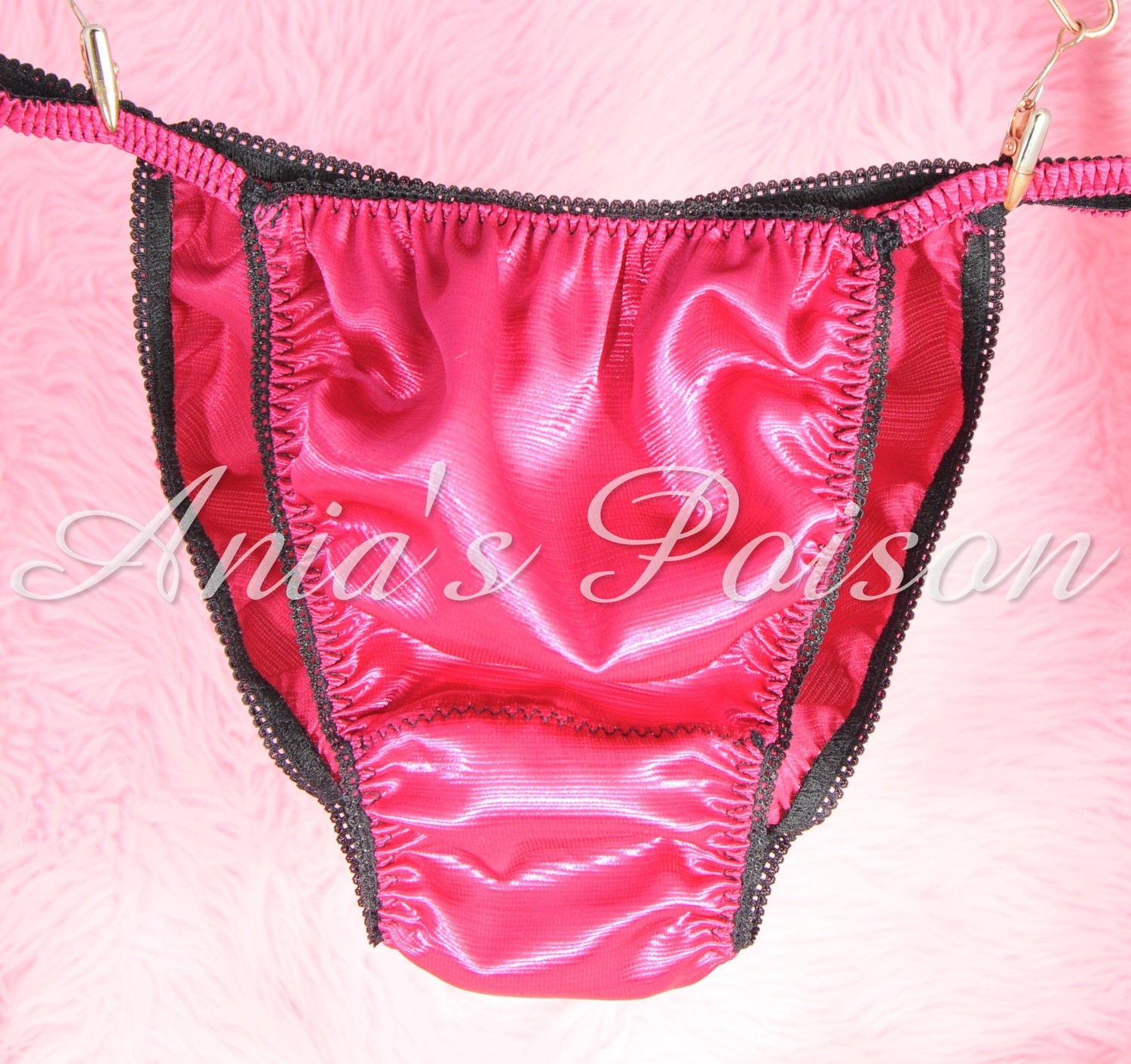 Rare Mirror Shine High Gloss Raspberry Satin Sissy String Bikini