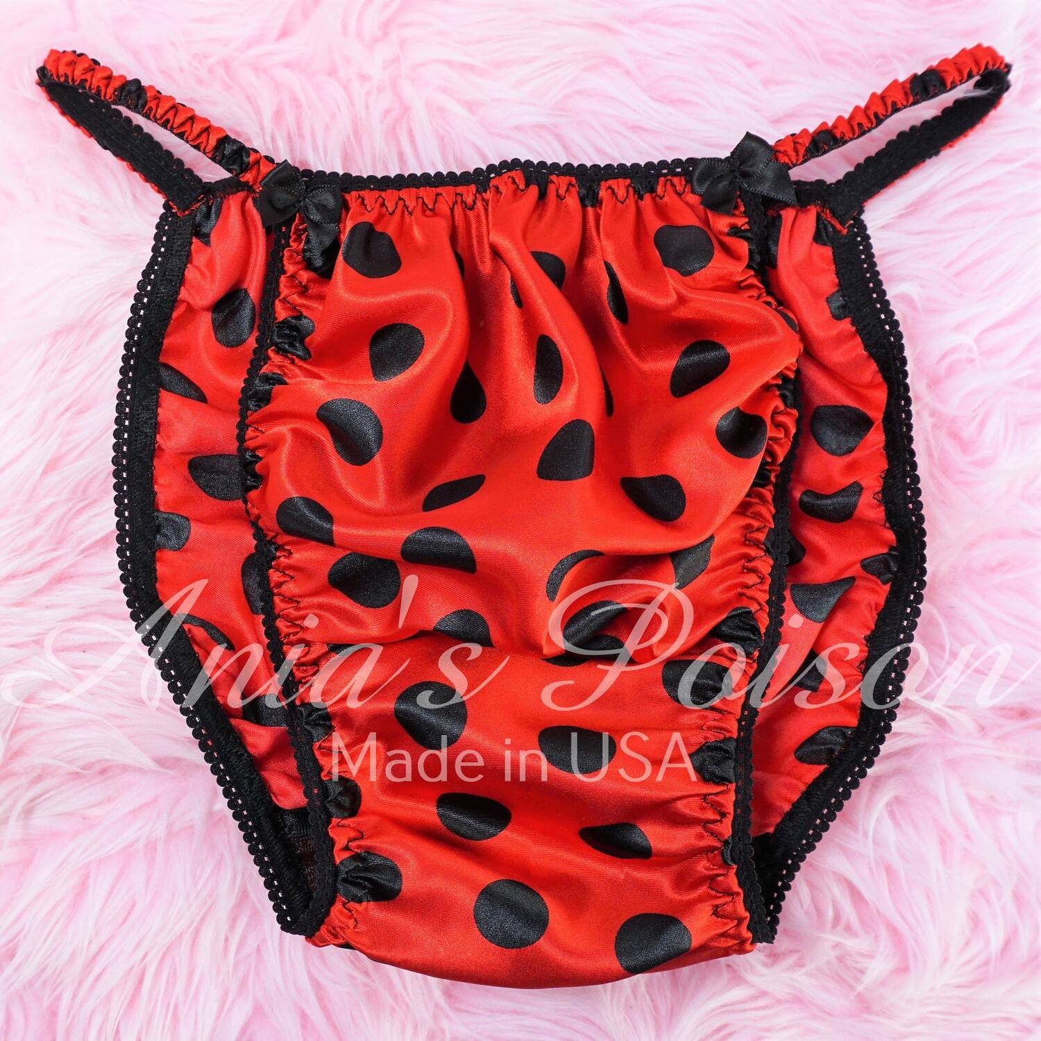 Sissy Satin Panties Anias Poison Red W Black Dots Polka Dot Shiny