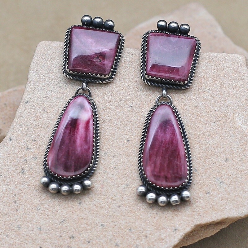 Large Dangle Purple Spiny Oyster Shell Earrings