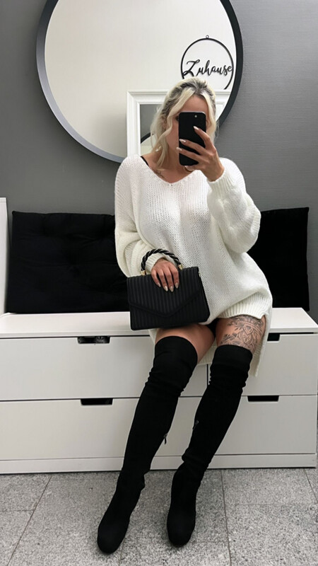 Sexy Oversize Long Pulli Strick V Ausschnitt