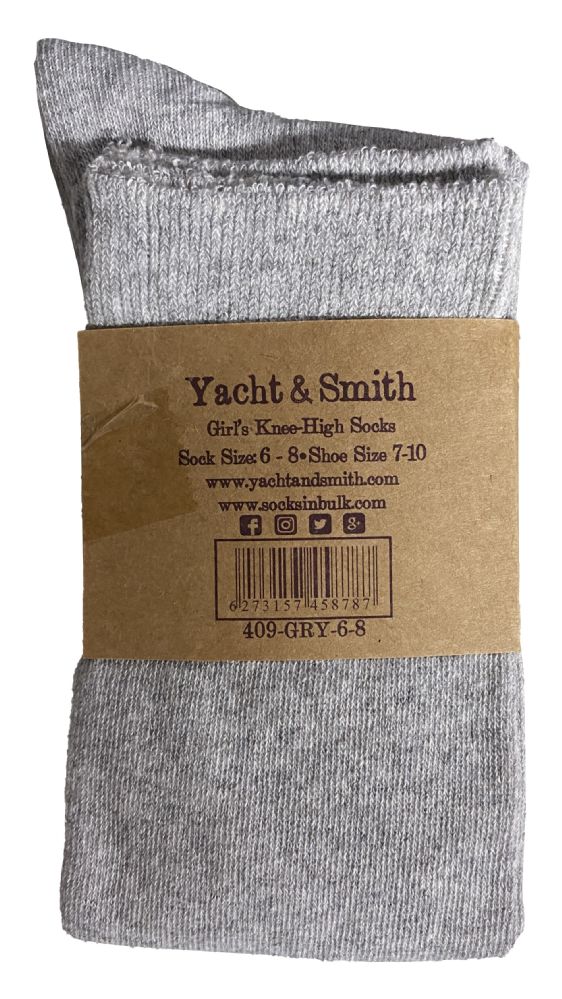 72 Wholesale Yacht And Smith Girls Heather Gray Knee High Sock Size 6 8