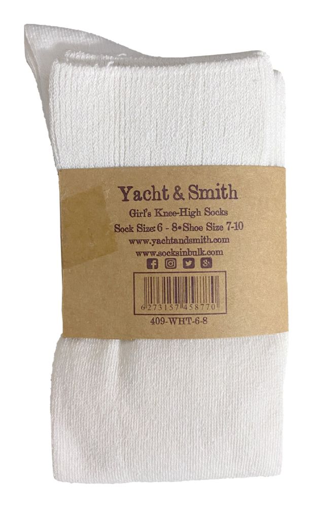 6 Wholesale Yacht And Smith Girls Cotton Knee High White Socks At