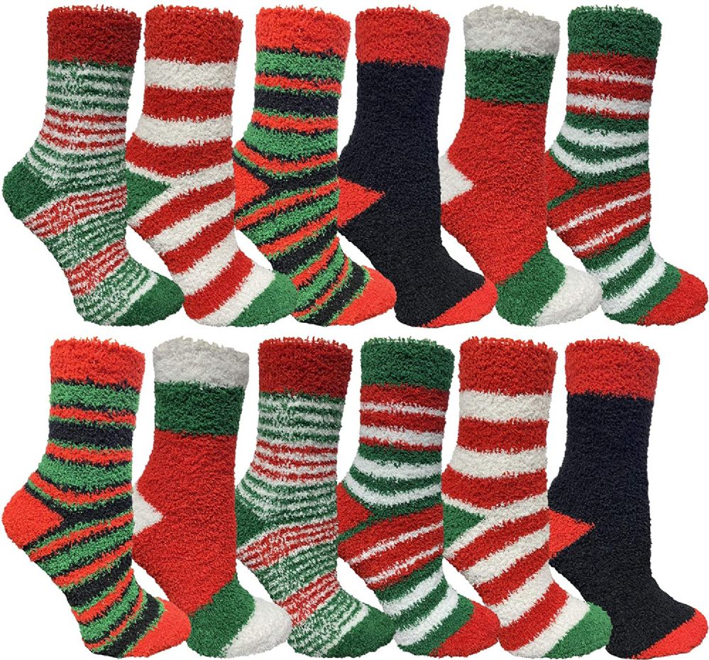 60 Wholesale Christmas Fuzzy Socks Fun Colorful Festive Holiday Theme