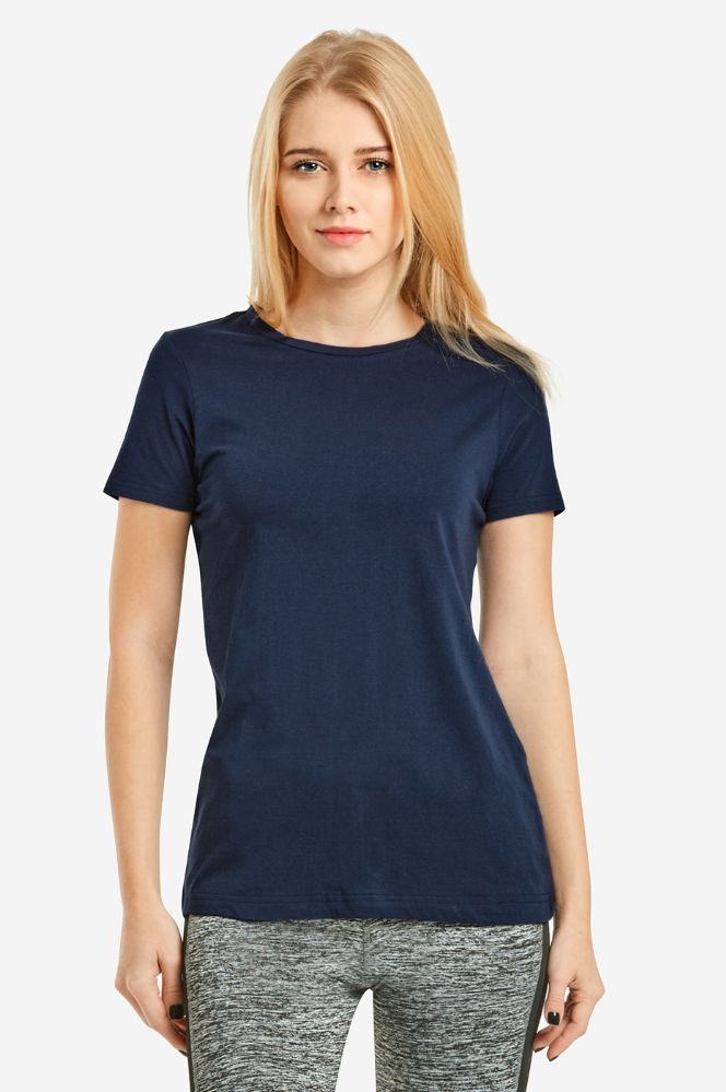 24 Pieces Ladies Classic Fit Crew Neck T Shirt In Navy Womens T