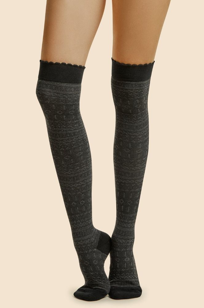 Womens Aztec Texture Over The Knee Socks 9 11 At