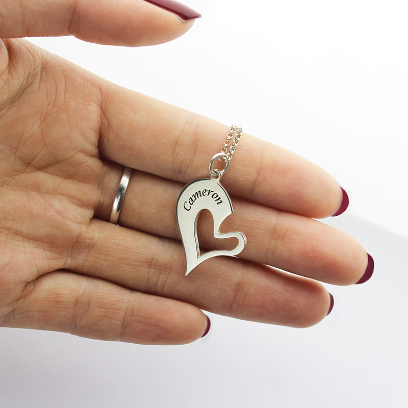 Personalized Breakable Heart Name Necklace For Couples Silver